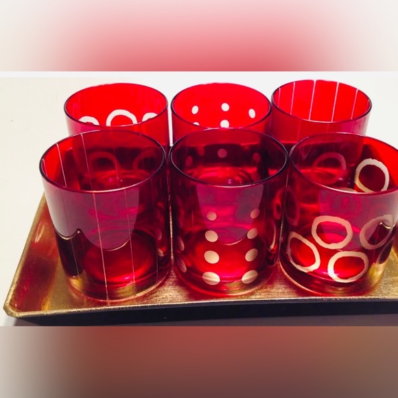 unbranded | Dining | Ruby Red Shot Glass Set Of 6 Etched Bubbles ...
